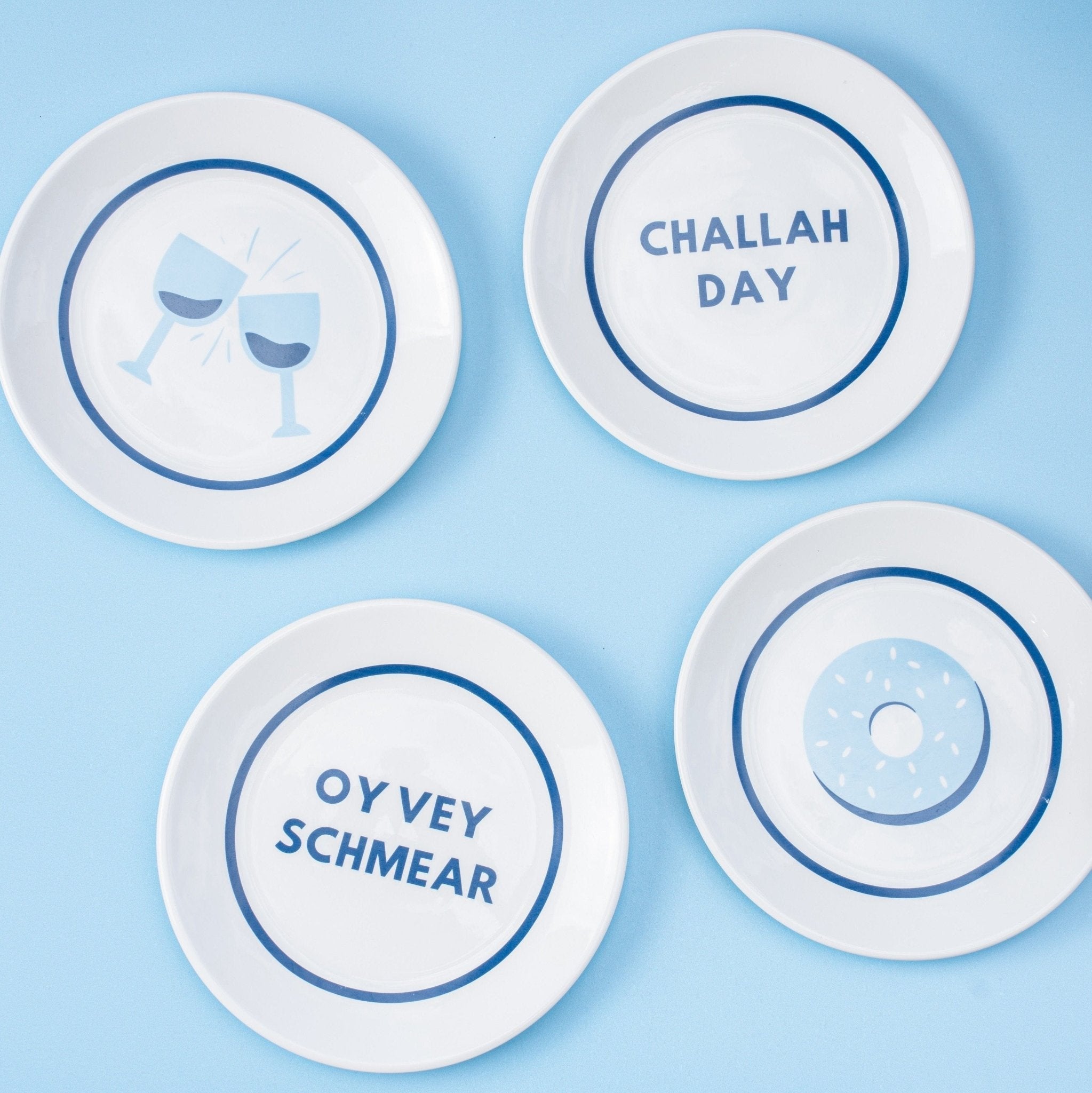 Shabbat and Schmear Nosh Porcelain Plates - Set of 4