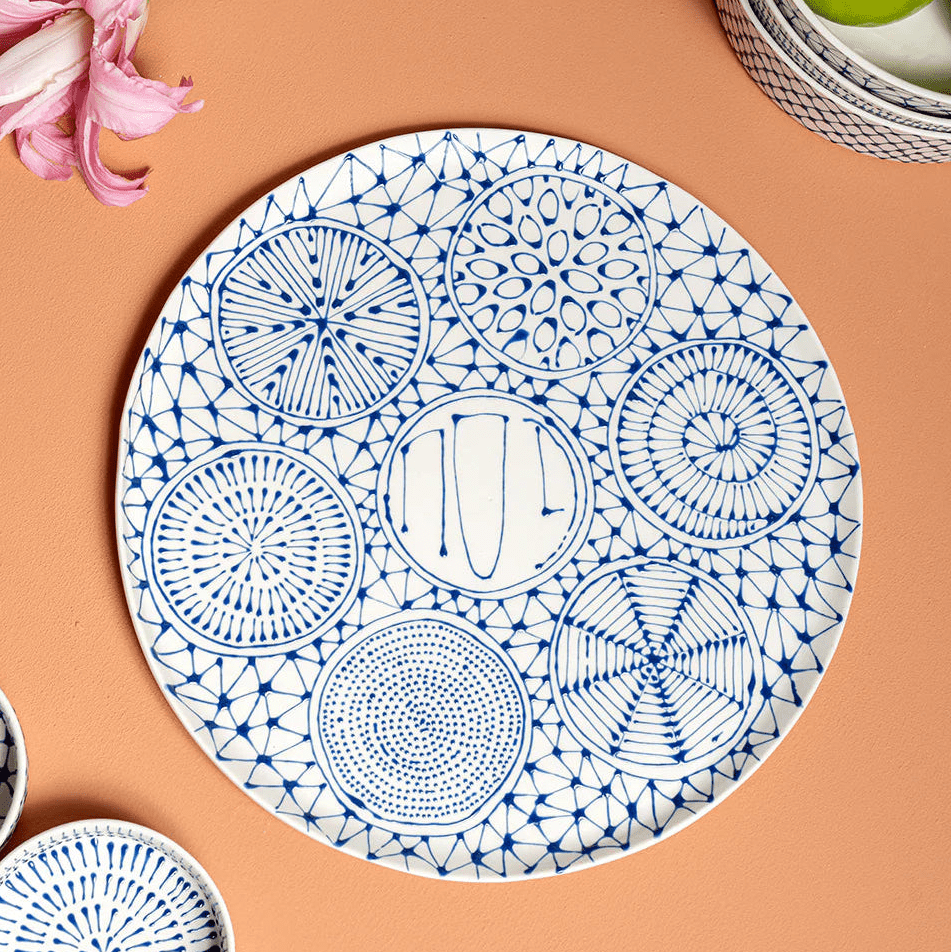 White with Blue Patterns Seder Dish by Maiyan Ben Yona