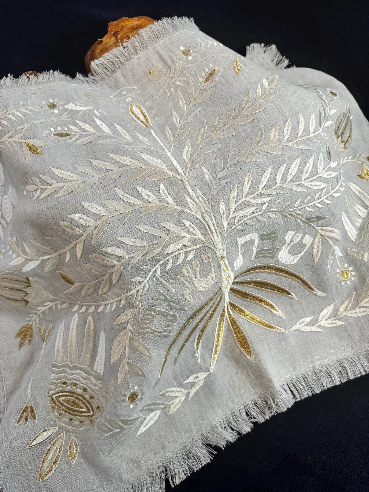 Handmade Linen Tree of Life Challah Cover - Sky Blue