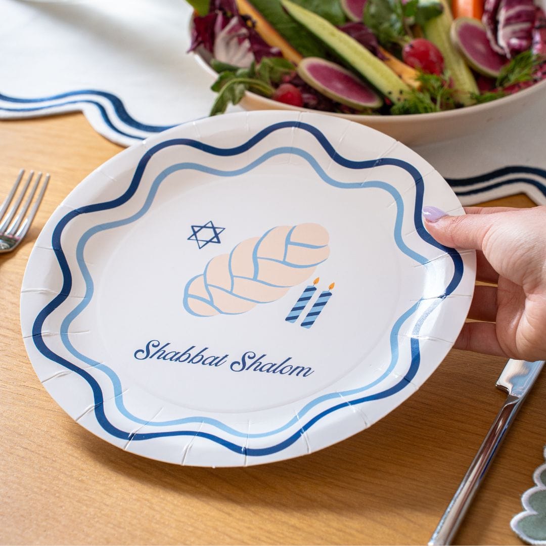 Shabbat Shalom Disposable Dinner Plates - Set of 20