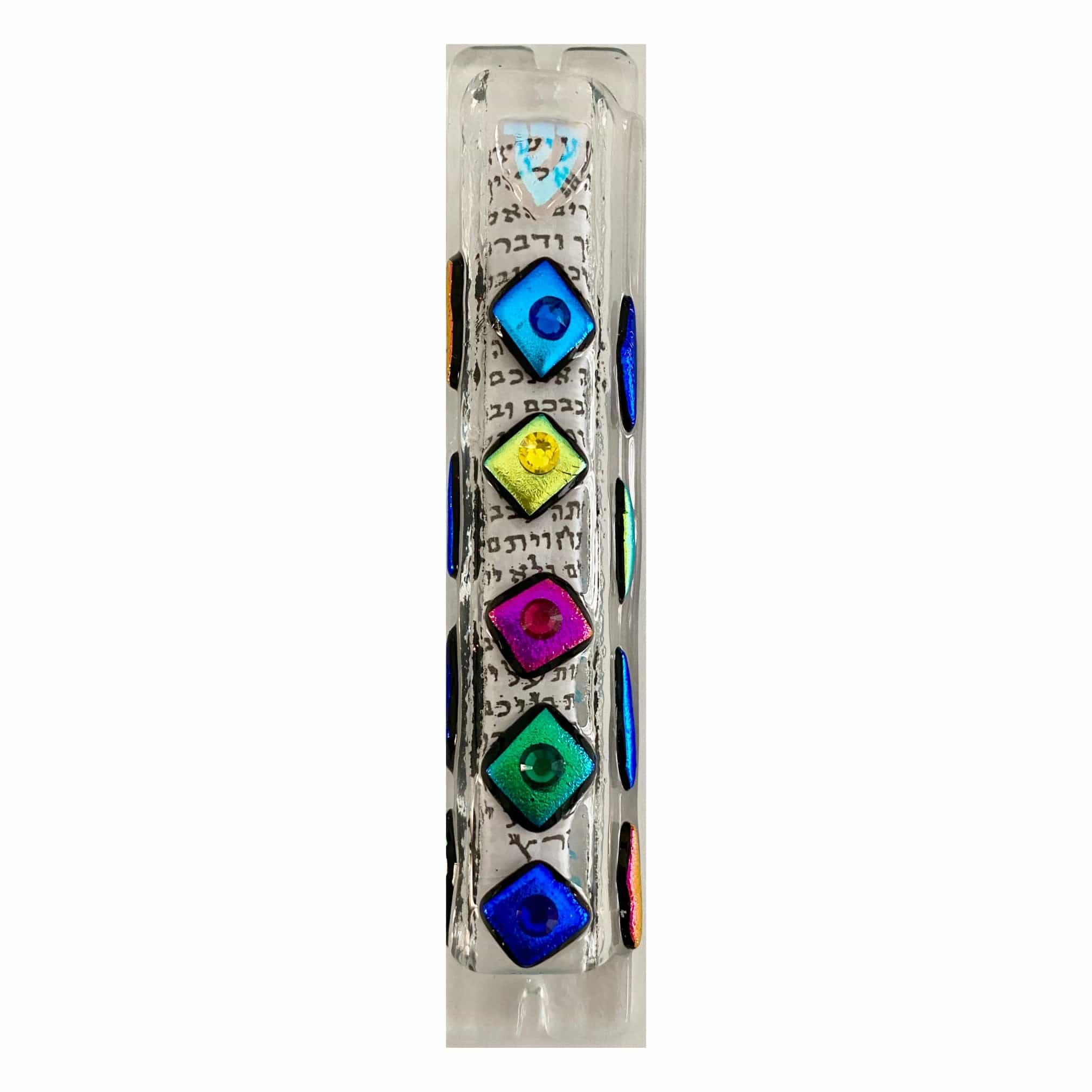 Glass Diamond Droplet Mezuzah by Sandi Katz
