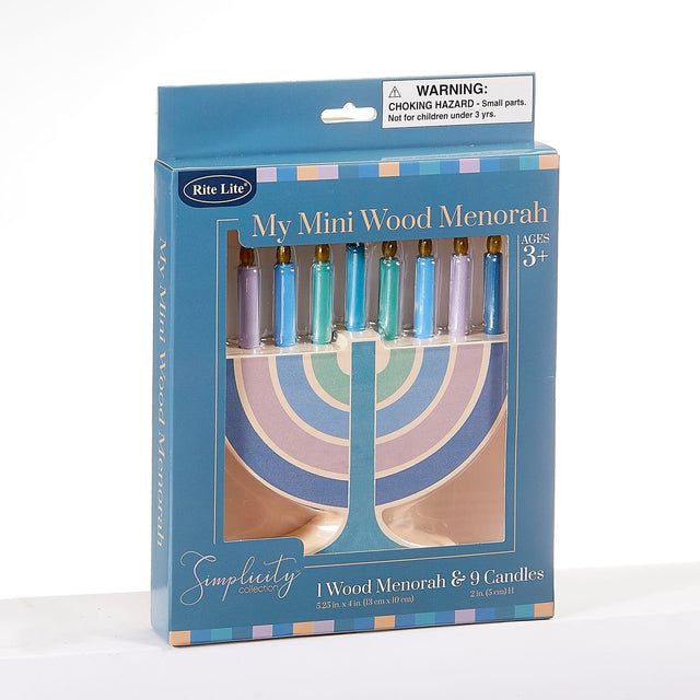 Mini Wood Menorah With Removable Wooden Candles - Pastel