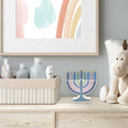 Mini Wood Menorah With Removable Wooden Candles - Pastel