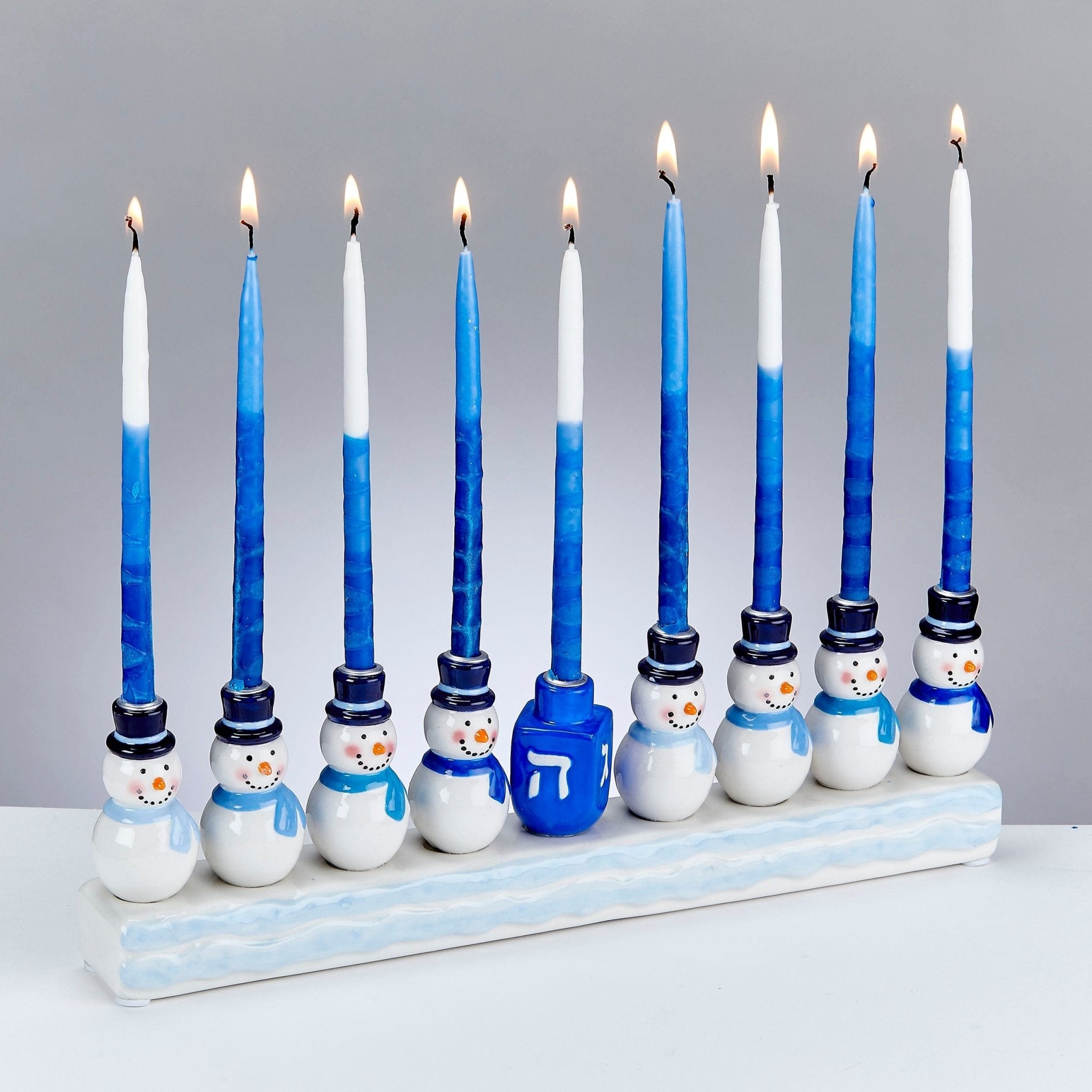 Hand-Painted Resin Snowmen and Dreidel Menorah