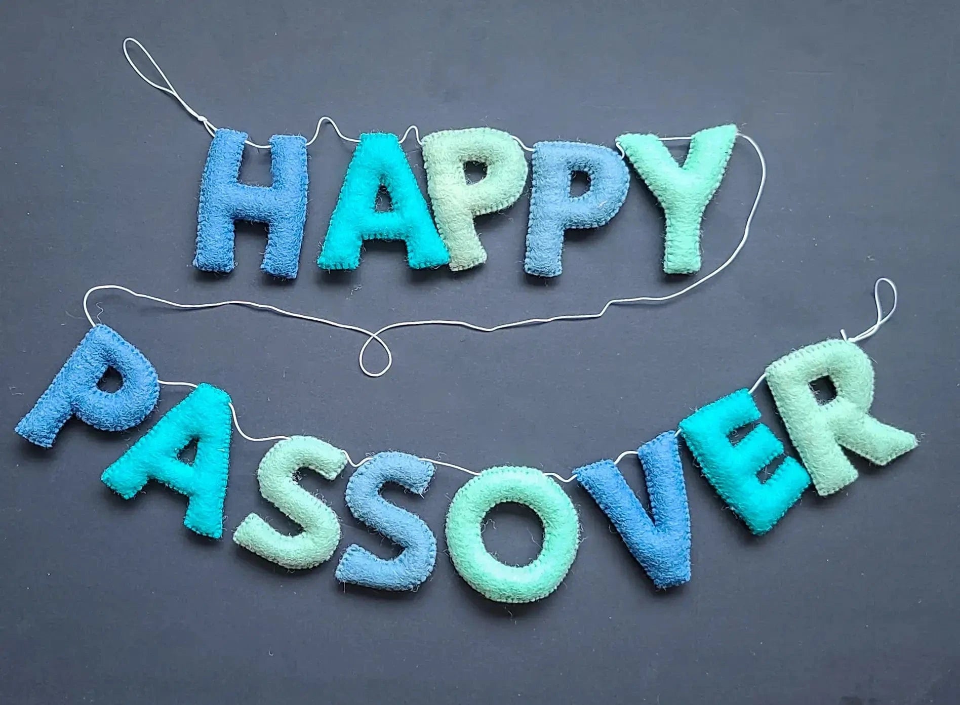 Handcrafted Happy Passover Felt Garland - Blue and Green
