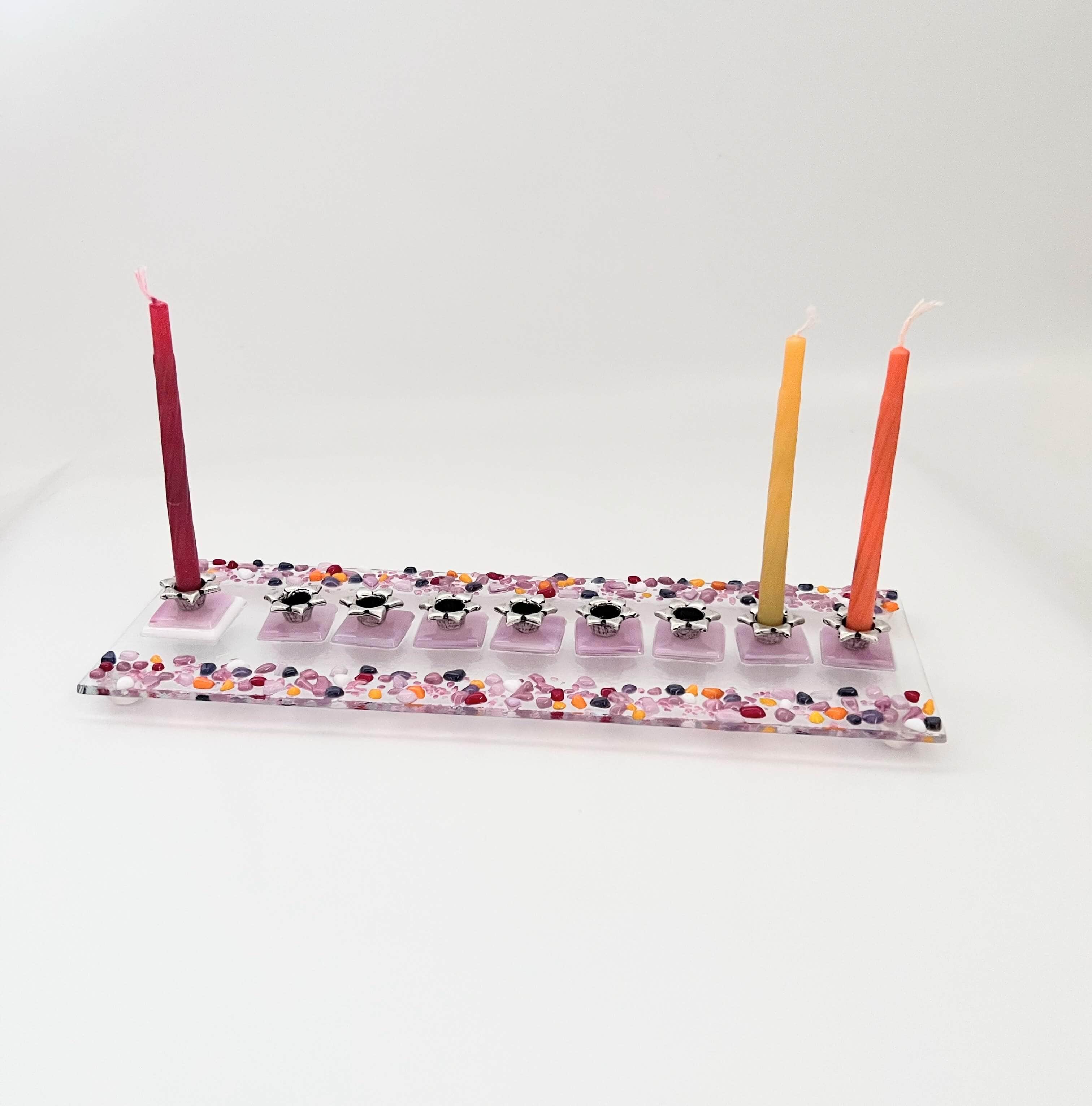 Fused Glass Menorah - Pink