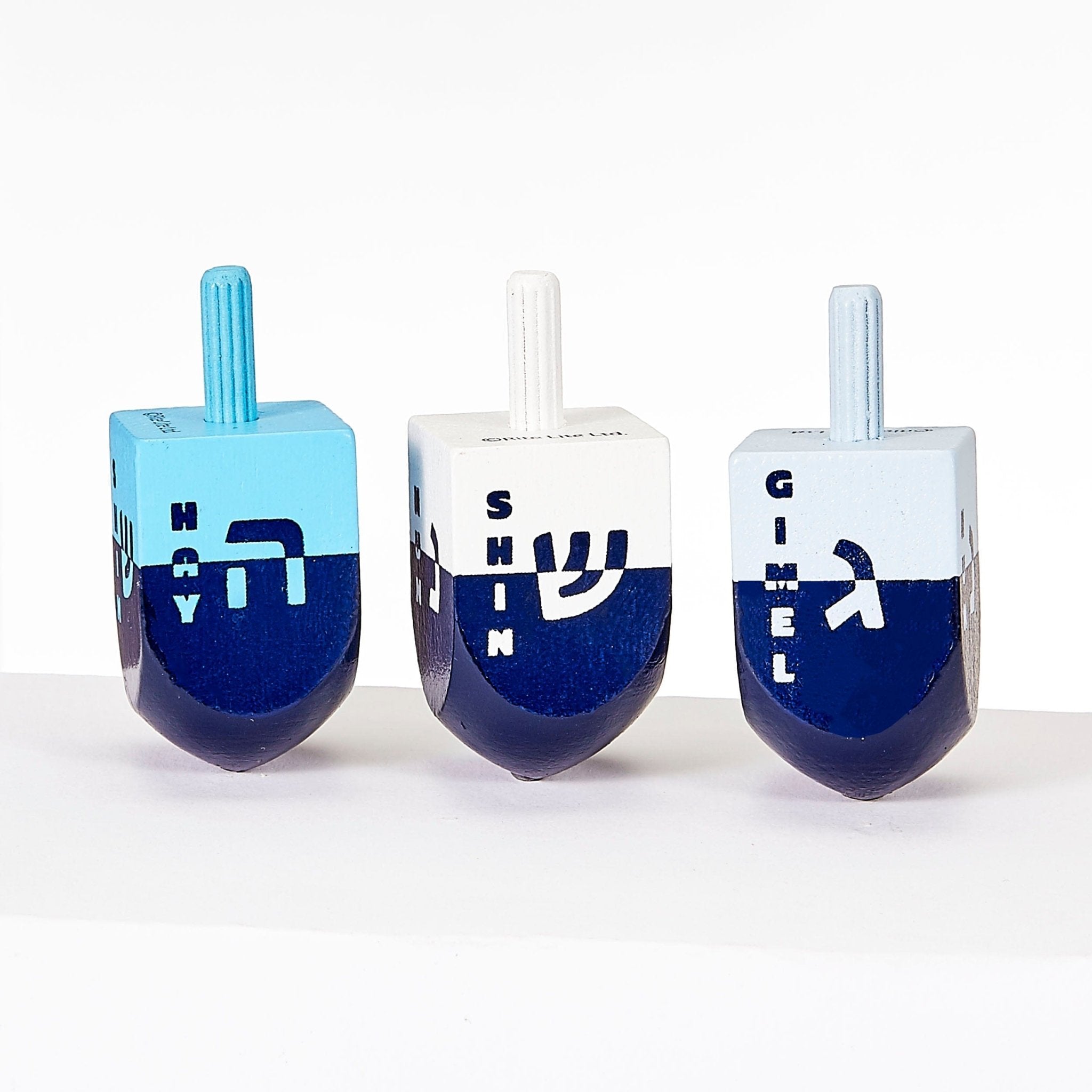 Large Colorblock Wooden Dreidels - Blue