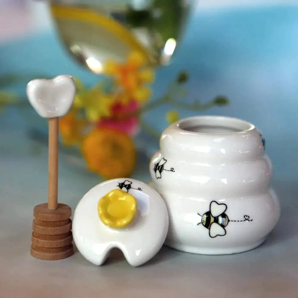 Sweet as Can Bee Ceramic Honey Pot with Wooden Dipper