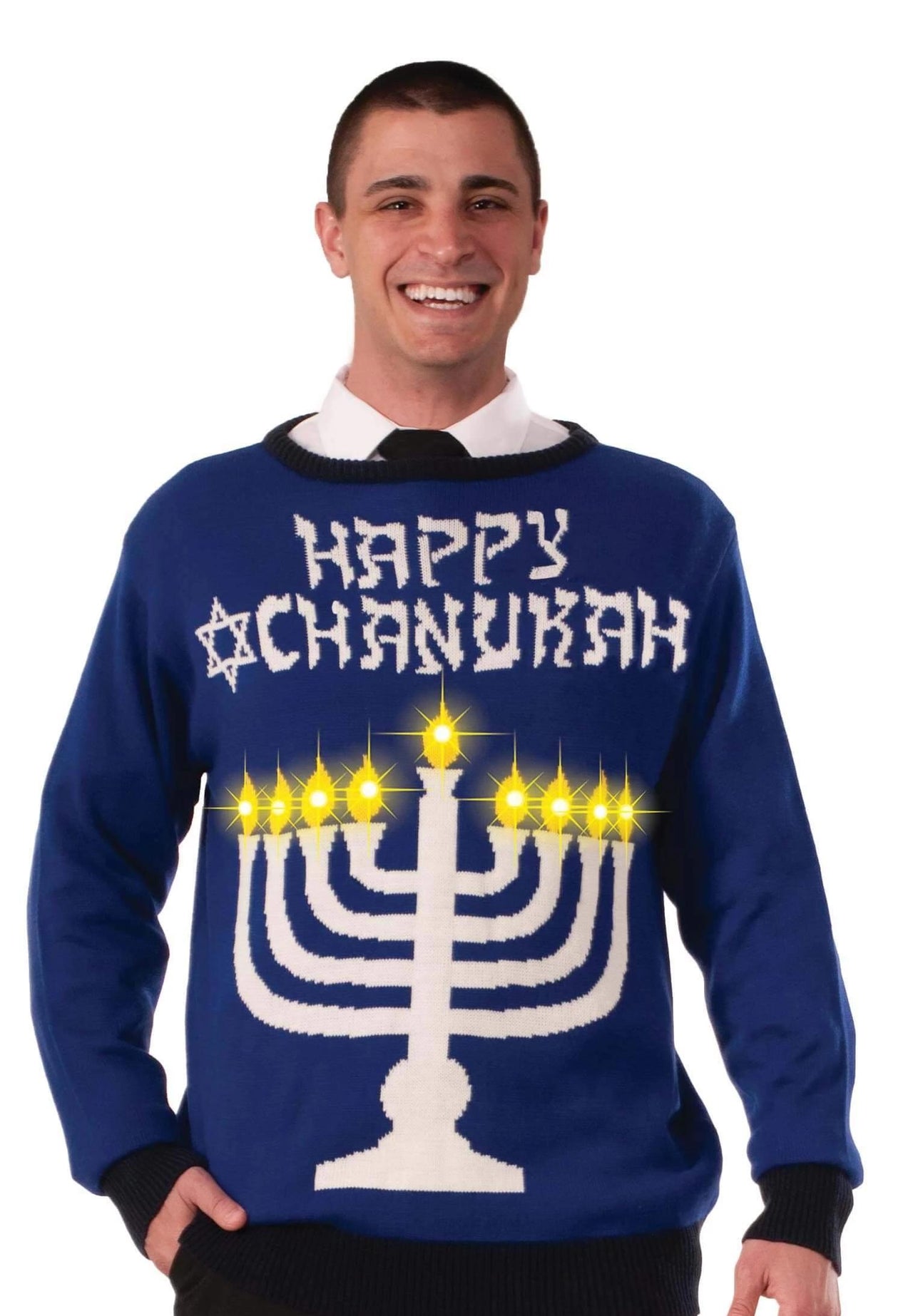 Men's Lite-Up Menorah Chanukah Sweater