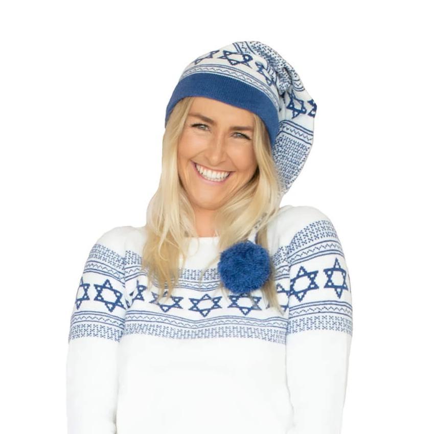 Star of David White and Royal Blue Hat