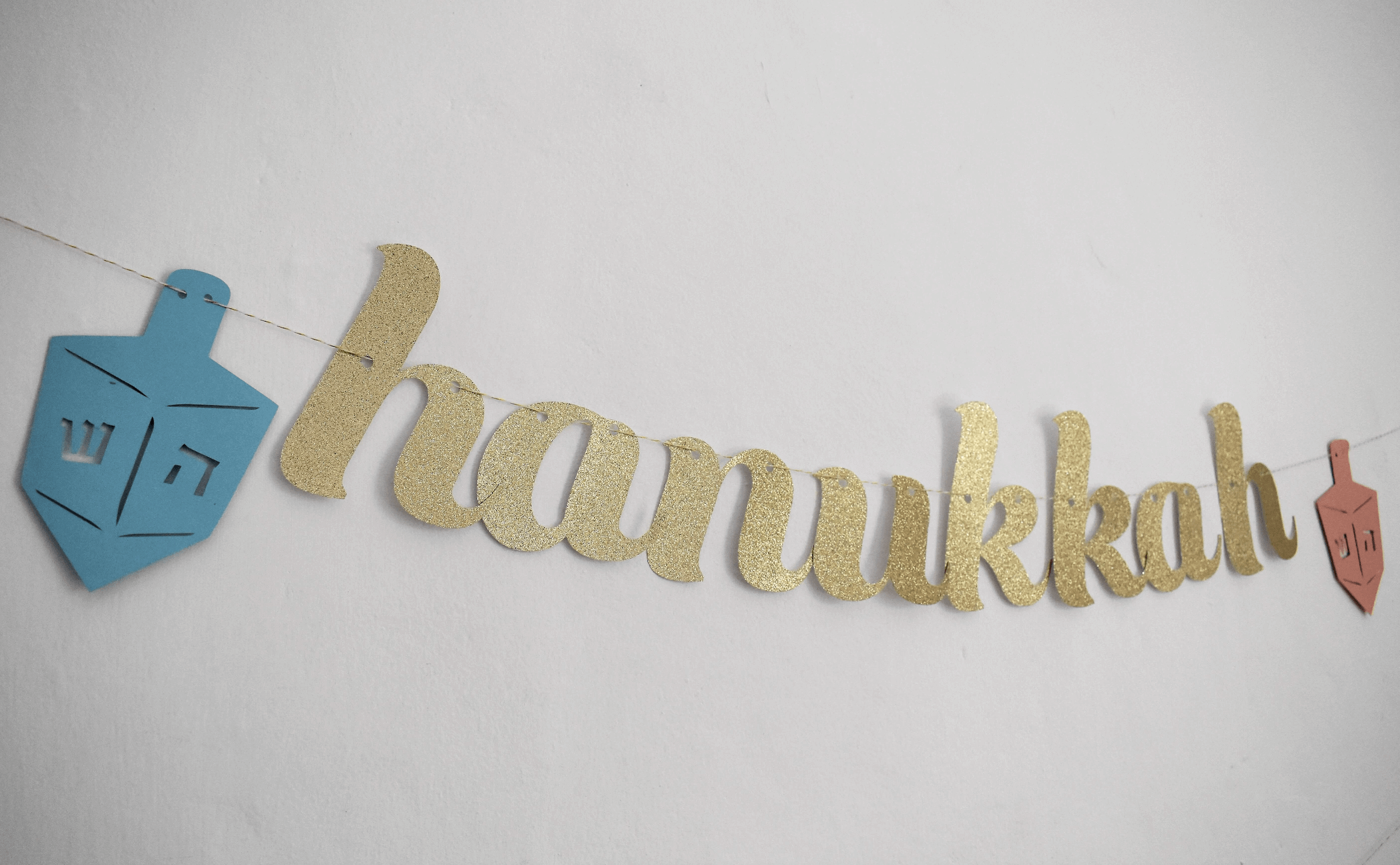 Gold Glitter Hanukkah Banner with Side Dreidels