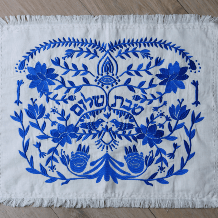 Handmade Linen Challah Cover - Blue