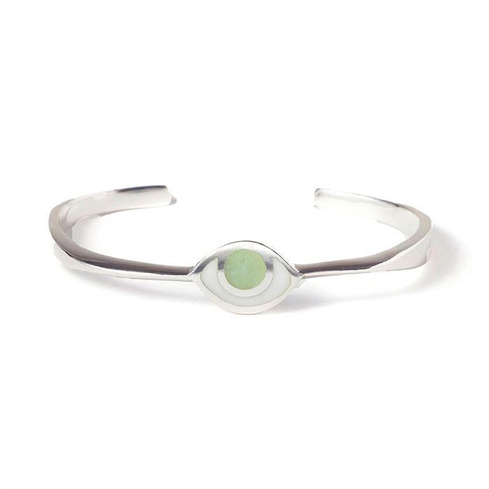 Third Eye Bracelet in Silver with Green Quartz by Marta Pia