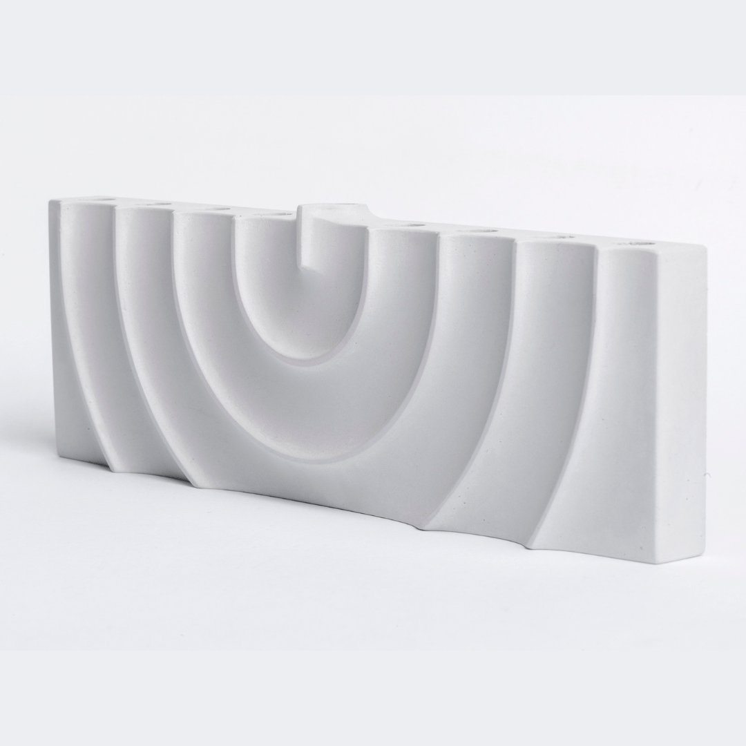 Hand-Poured Rippled Concrete Hanukkah Menorah - Gray