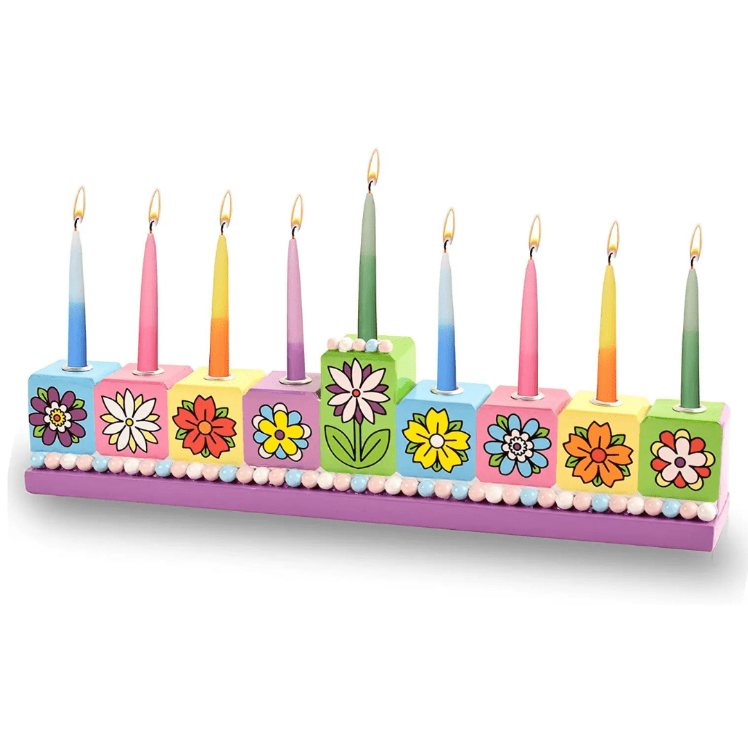 Hand-Painted Flower Menorah