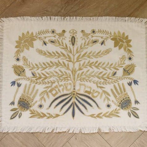 Handmade Linen Tree Challah Cover - Gold