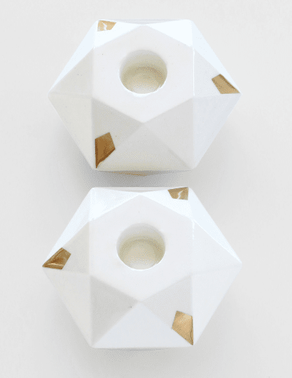 White and Gold Diamond Candlesticks - Pair