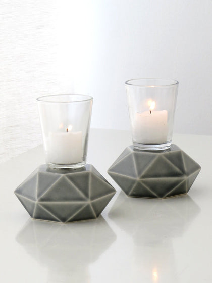 Grey Hexagon Candlesticks - Pair