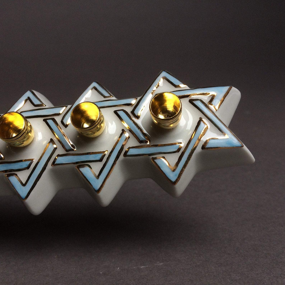 Porcelain Blue Bird Menorah