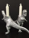 Dinosaur Shabbat Candlesticks in Silver