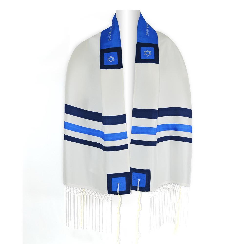 White and Blue Israsilk Talis 3 Piece Set